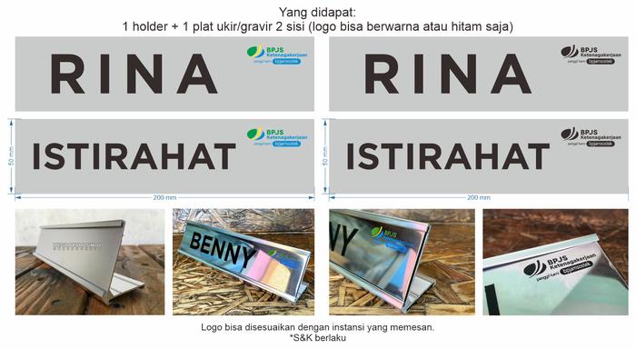 Jual Nama Meja/Name Desk Stainless 1 Plat 2 Sisi Berholder Aluminium ...