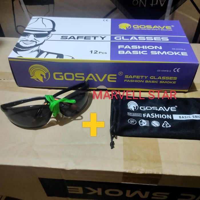 Jual Kacamata Safety Glasses Fashion Hitam Smoke GOSAVE Motor Gerinda ...