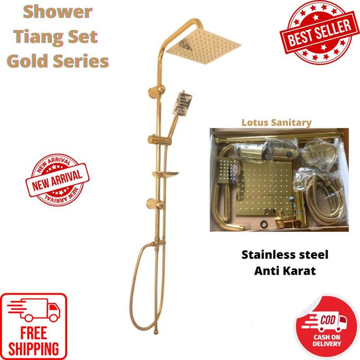 Jual shower mandi Hujan tiang set stainless Gold series kilau Emas ...