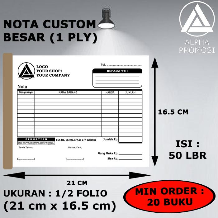 Jual Nota Custom 1/2 Folio [1 PLY] Bahan HVS Murah Nota Olshop Dagang ...