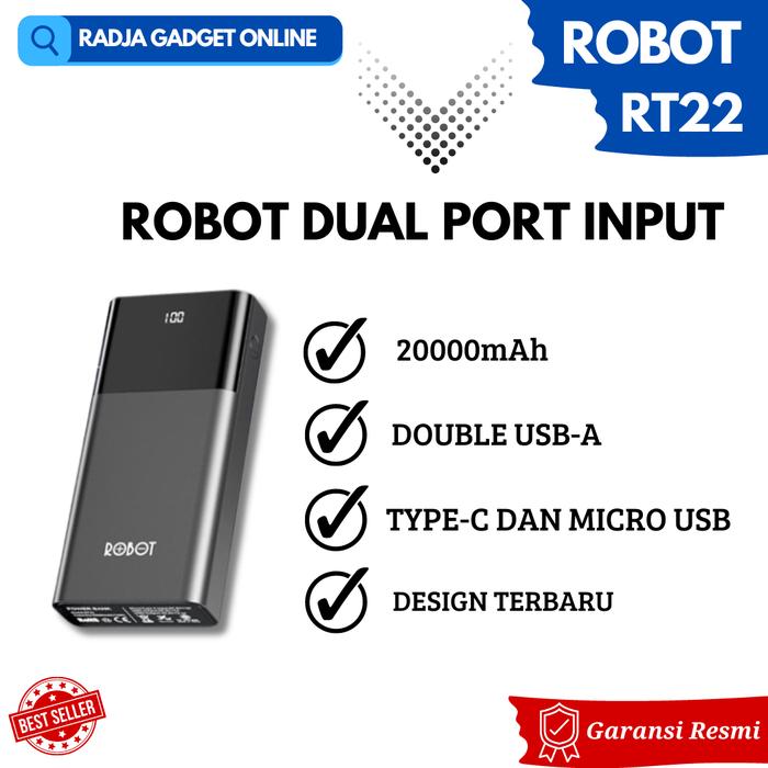 Jual Robot RT22 PowerBank 20000mAh Dual Port Input Output USB Type-C ...