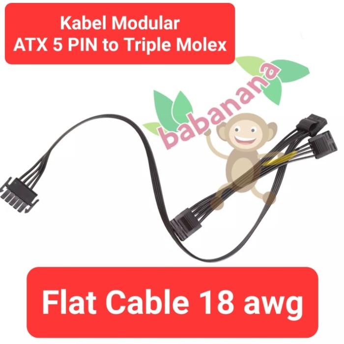 Jual Kabel modular 5 pin 1 to 3 molex fan psu connector adapter ...