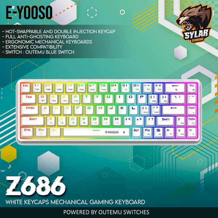 Jual E-YOOSO Z686 White Keycaps Mechanical Gaming Keyboard - Jakarta ...