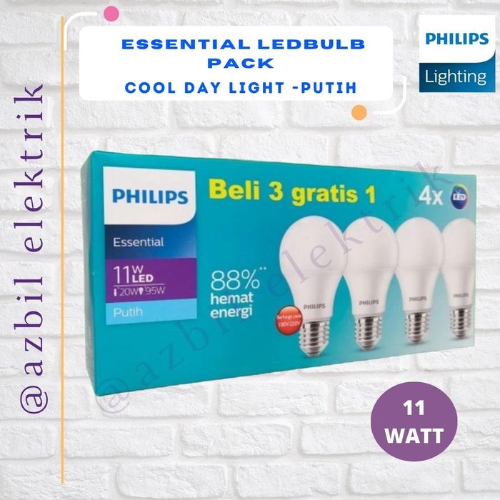 Jual Lampu Philips Essential Led Bulb 11 Watt Pack E27 Putih - Kota ...