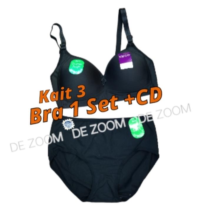Jual Bra Set Sorex Cup C besar tanpa Kawat kait 3 busa sedang - Hitam ...