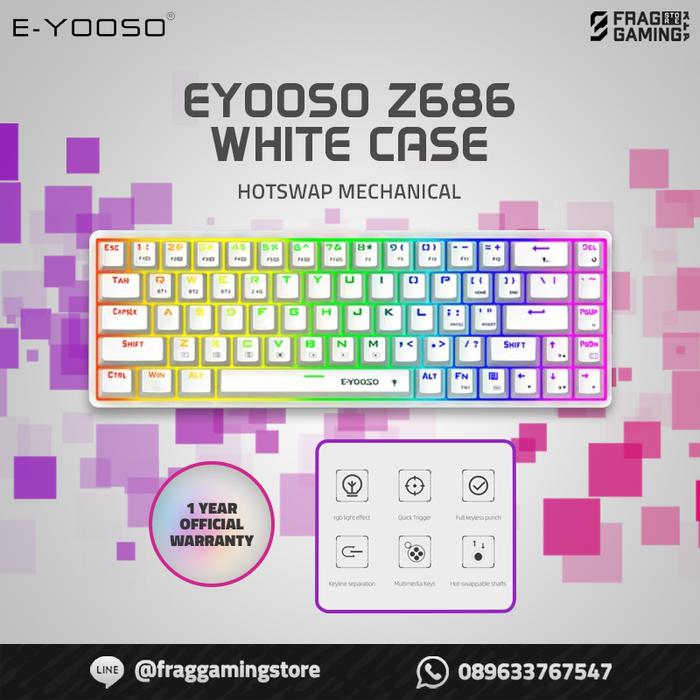 Jual E-YOOSO EYOOSO Z686 WHITE RGB Z-686 HOTSWAP MECHANICAL KEYBOARD 68 ...