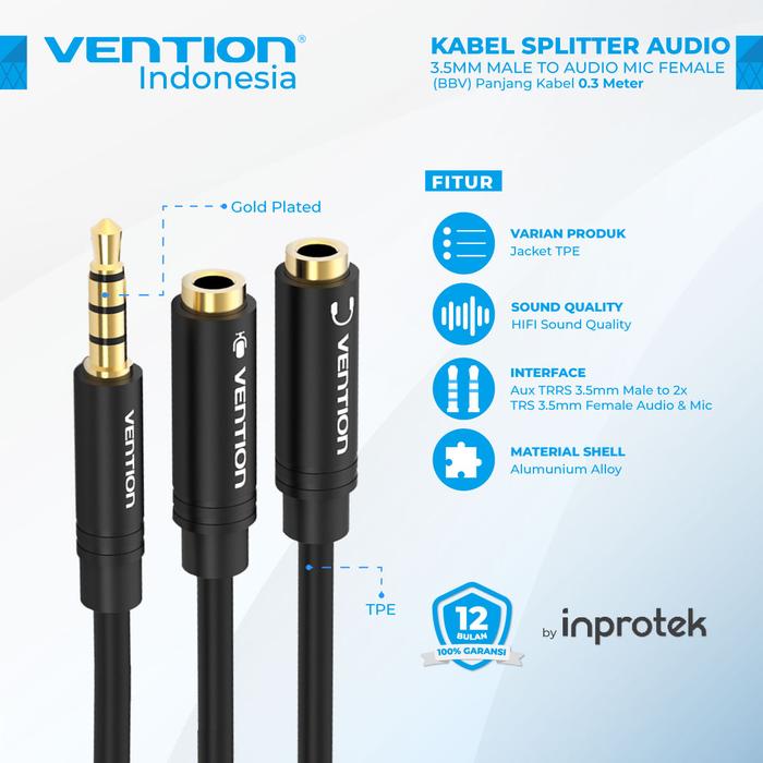 Promo Vention Kabel Aux Audio Splitter 3.5mm Male to 2 Female BBS BBV ...