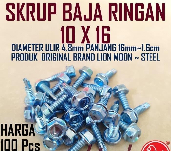 Jual Sekrup Baja Ringan 10 x 16 Skrup Baut Baja Ringan Moon Lion 100Pcs ...