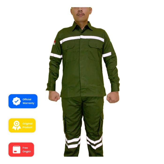 Jual Baju Kemeja Safety Wearpack Warna Hijau Army Seragam Proyek HSE K3 ...