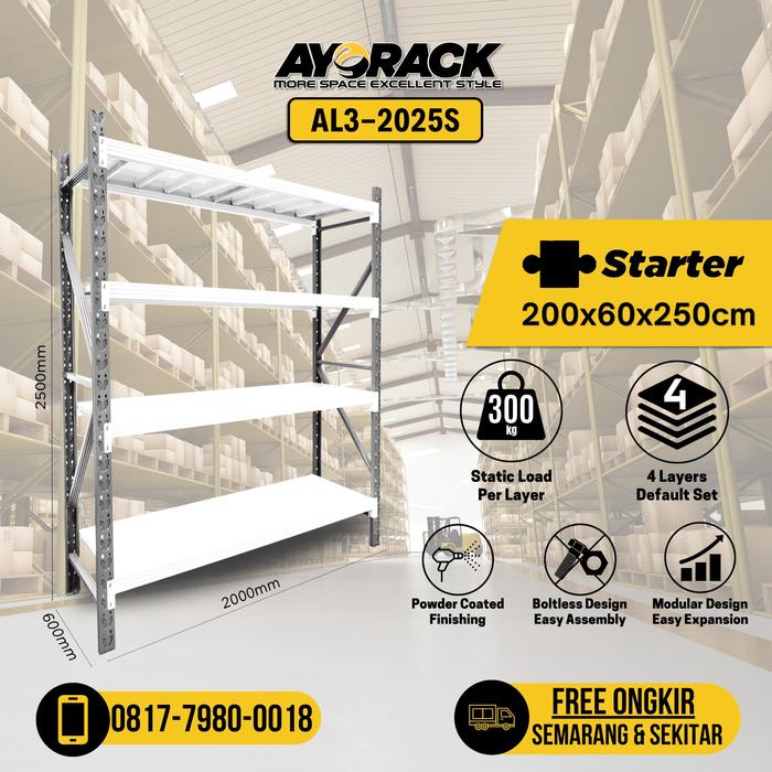 Promo RAK GUDANG 4 SUSUN 2.5 METER AYORACK AL3-2025S 300KG STARTER SEMARANG Cicil 0% 3x - Kota ...
