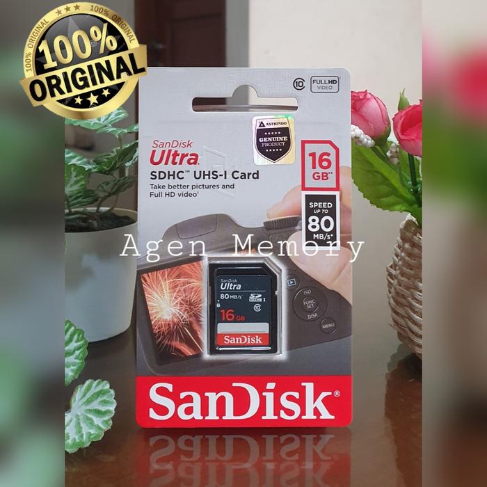 Jual Sandisk SD Card SDHC Ultra 16GB 80Mbs for DSLR / Mirrorless ...