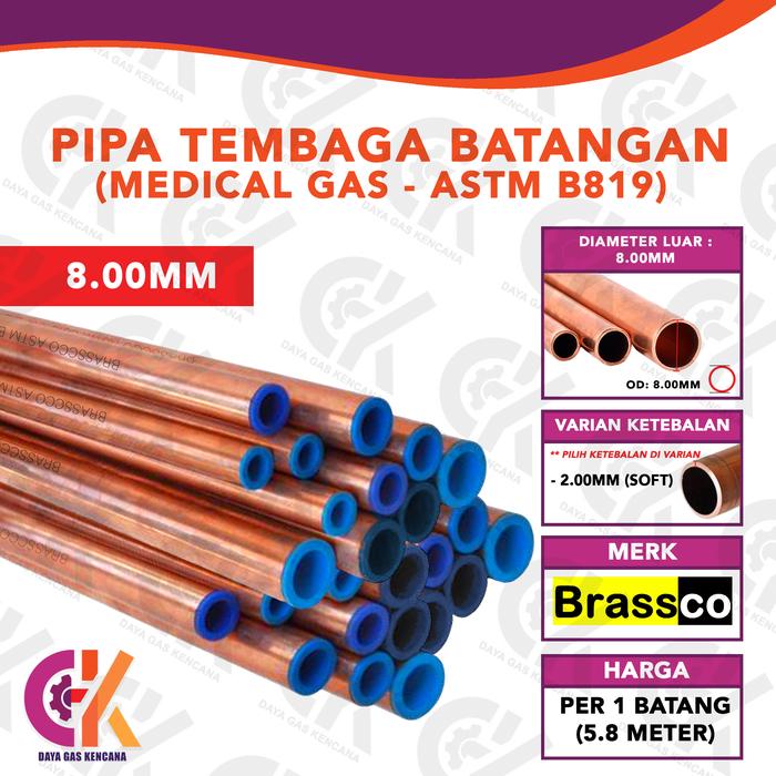 Jual BRASSCO Pipa Tembaga Batangan ASTM B819 8mm // Gas Medis Type SOFT ...