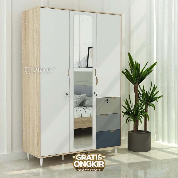 Promo Melody Furniture Lemari Pakaian Baju Florida 3 Pintu SOL - Varcol ...