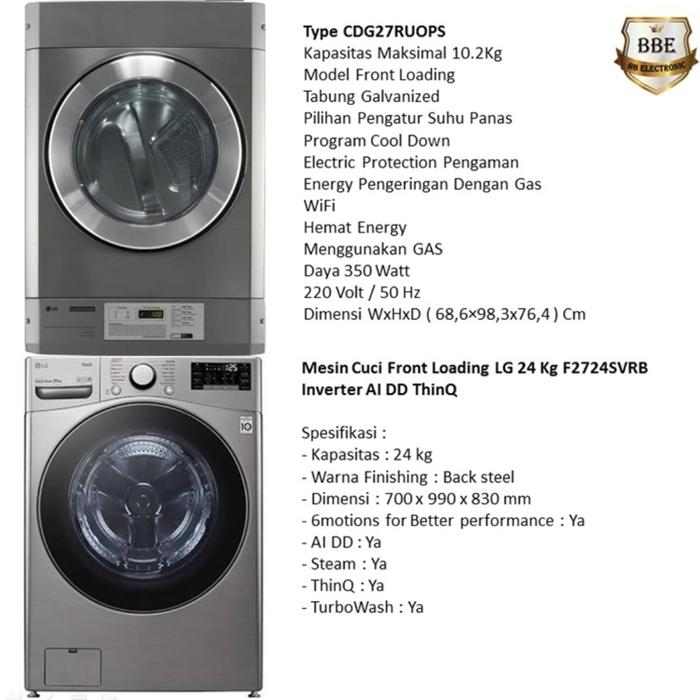Promo Mesin Cuci Loundry LG stacked F2724SVRB 24Kg Dryer LG Giant C 10 ...