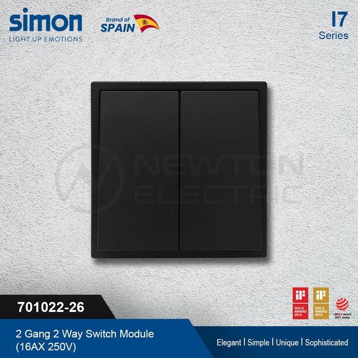 Jual Simon i7 Black Saklar Seri Hotel 2 Gang 2 Way Switch (Tanpa Frame ...