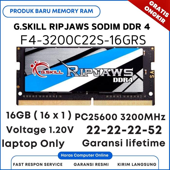 Jual RAM SODIM G-SKILL RIPJAWS 16GB ( 16 x 1 ) PC 25600 3200MHz DDR4 ...