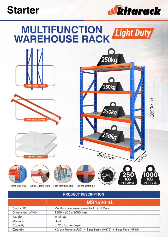 Promo KITARACK MS1520 4L - MULTIFUNCTION WAREHOUSE RACK LIGHT DUTY 4 ...