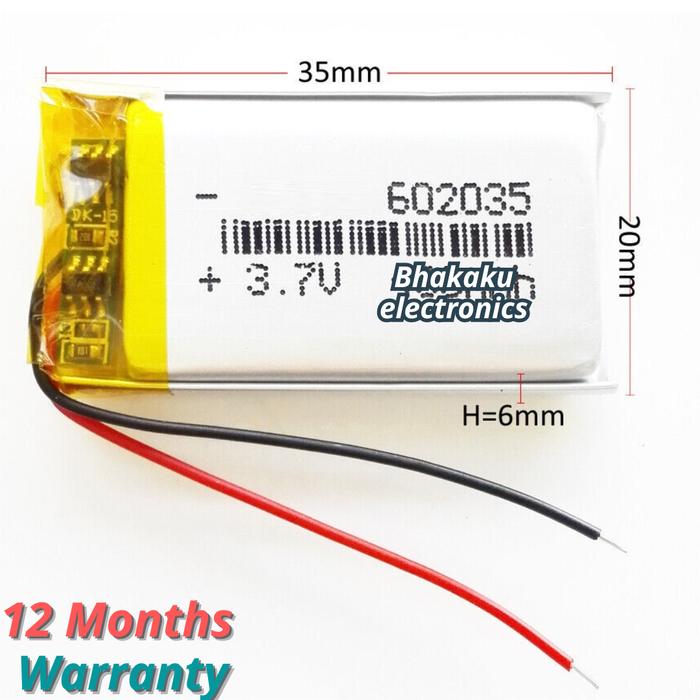 Jual Baterai Lithium Polimer Isi Ulang 500mah 3 7v 602035 Jakarta