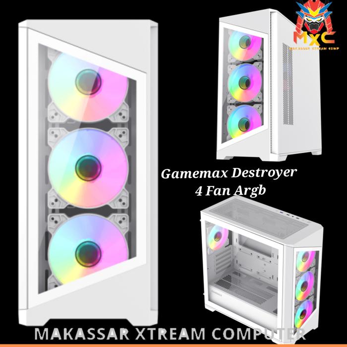 Jual Casing Pc Gaming GameMax Destroyer White FREE 4 FAN ARGB M-ATX ...