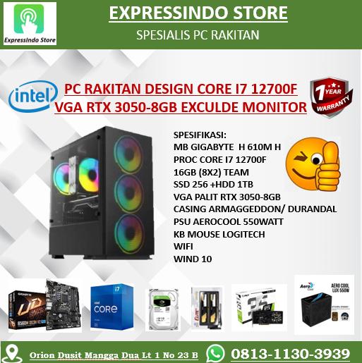 Jual PC RAKITAN DESIGN GAMING CORE I7 12700F VGA RTX 3050-8GB EXCL ...