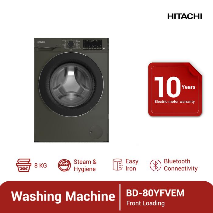 Promo Mesin Cuci Hitachi BD-80YFVEM Buka Depan Inverter 8 Kg Gray ...
