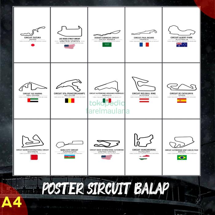 Jual Poster tema sirkuit 15 pcs / poster balap motogp f1 / poster ...
