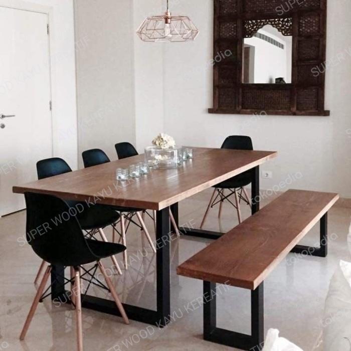 Jual Meja meeting set bangku panjang / kayu mahoni / size 170x80x75x3cm ...