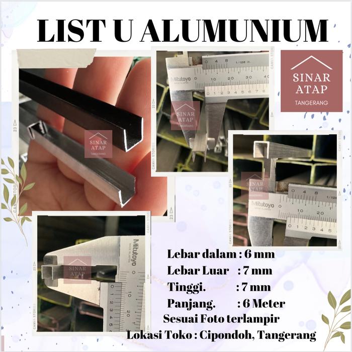 Jual List U Alumunium untuk tutupan atap polycarbonat panjang 6 Meter ...