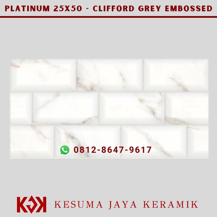 Jual Keramik Dinding 25x50 Platinum Clifford Grey Embossed Clifford ...
