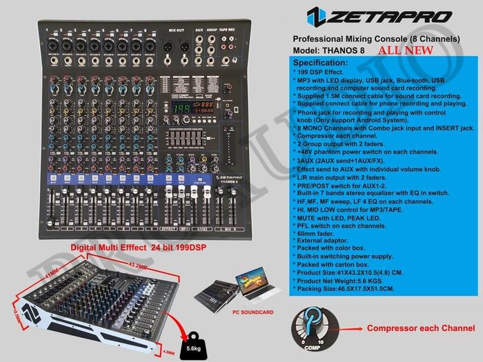 Jual Mixer Audio Zetapro Thanos 8/ Thanos8 / 8 Channel Reverb 256 Dsp ...