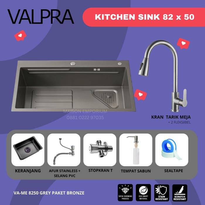 Jual KITCHEN SET VALPRA V-ME 8250 GREY / BAK CUCI PIRING 82x50 + PAKET KRAN - PAKET BRONZE ...