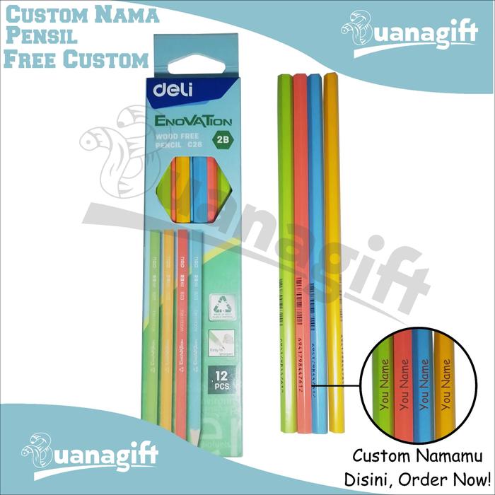 Jual Deli Enovation Wood Free Pencil Custom Nama - Pensil 2B buanagift ...