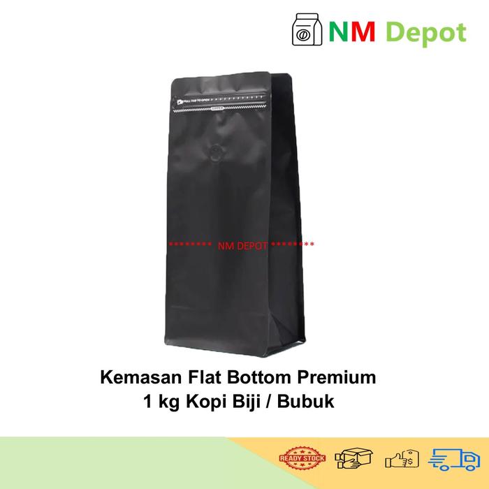 Jual FLAT BOTTOM L HITAM Doff Premium packaging kemasan Zipper kopi 1 ...