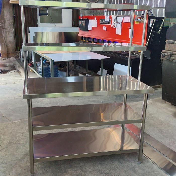 Jual meja stainless dan double rack over shelf, Dim 1000x 600/300x 850/ ...