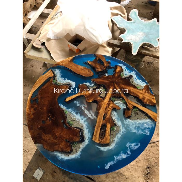 Jual Meja Resin Kayu Jati Motif Ombak / Meja Makan Resin Finishing ...