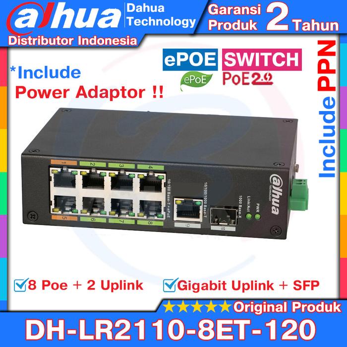 Jual Poe Switch 8 Port Dahua LR2110-8ET-120 Gigabit Support ePOE ...