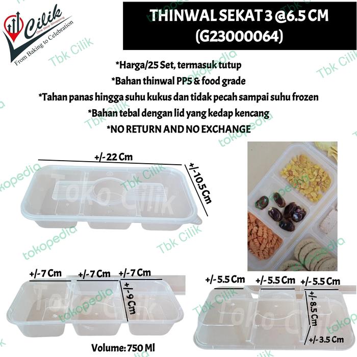 Jual Thinwal+kemasan+packaging+partisi+sekat 3+6.5+nasi+bento+katering ...