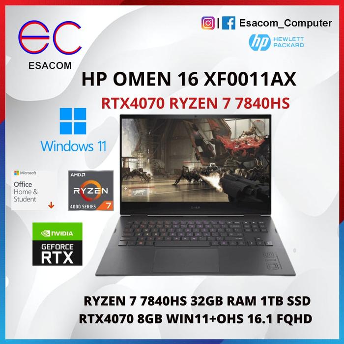 Jual HP OMEN 16 XF0011AX RYZEN 7 7840HS RTX4070 32GB 1TB W11+OHS 16.1 ...