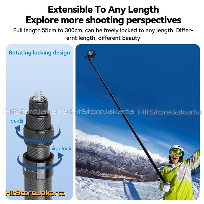 Jual Carbon Fiber Monopod For Gopro Insta360 Invisible Selfie Stick ...