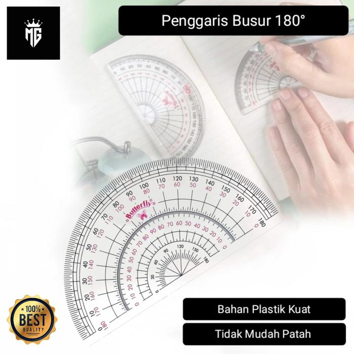 Jual Butterfly Penggaris Busur Derajat Akrilik Protractor 180 Drajat ...