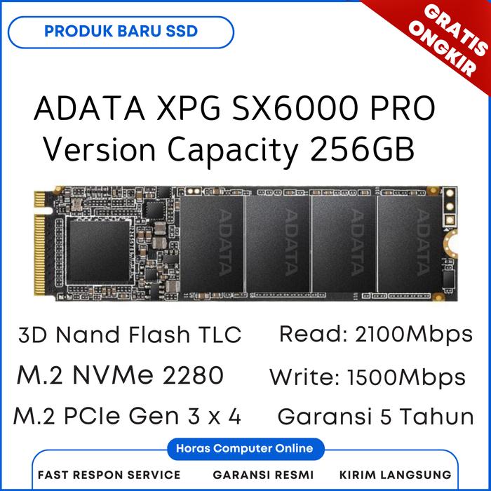 Jual SSD ADATA XPG SX6000 PRO 256 GB M.2 SATA 2280 NVME PCIe 3.0 X 4 ...