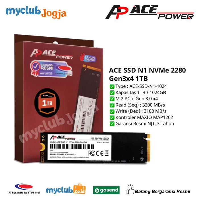 Jual SSD M2 NVMe 1TB 1024GB ACE POWER N1 PCIe Gen 3 x4 SSD Laptop ...