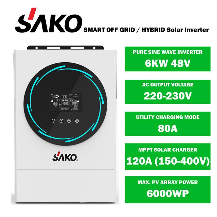 Jual SAKO Hybrid Solar Inverter 6KW MPPT 120A PLTS UPS Pure Sine Wave ...