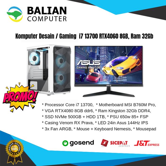 Jual Komputer/PC Core i7 13700, RTX4060 8Gb, Ram 32Gb, LED 24" IPS ...
