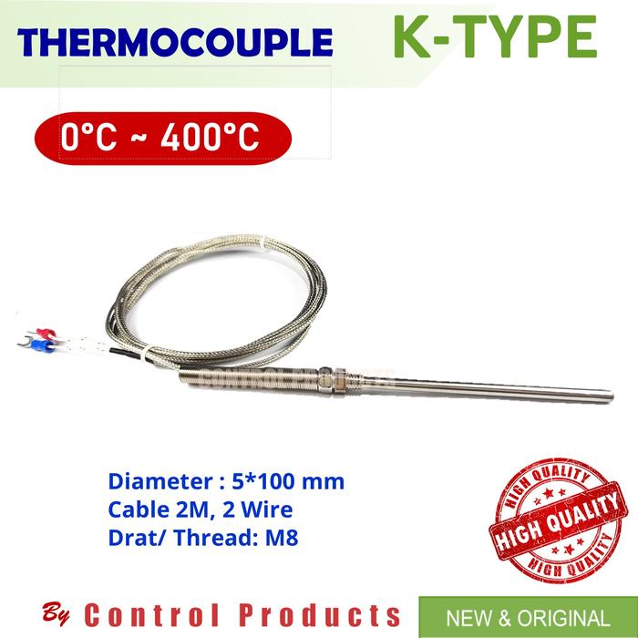 Jual Thermocouple temperature sensor 2 Wire 0 to 400 oC 2M 5x100mm M8 ...