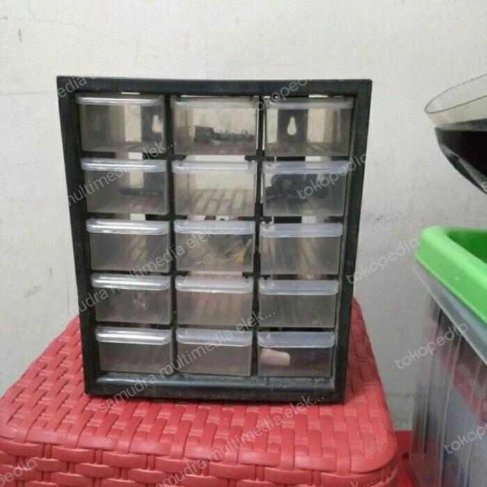 Jual rak sparepart 5 susun rak kotak komponen elektronik 15slot ready ...