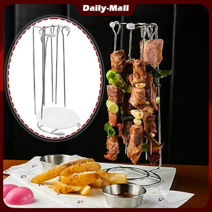 Jual 1 Set BBQ Skewers Hanging Stand Rack Camping Roasting Barbecue ...