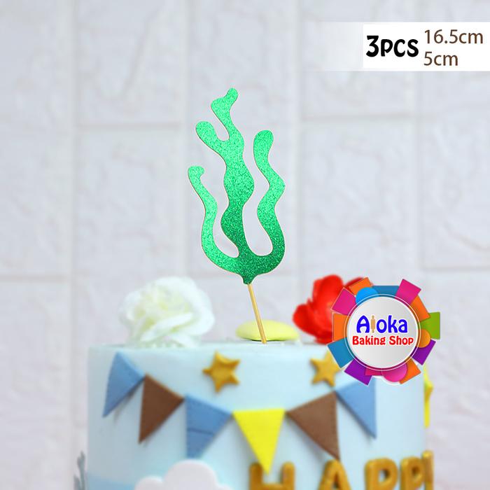 Jual Topper Cake Desain Mermaid Rumput Laut Ikan Hiu Ekor / Topper ...