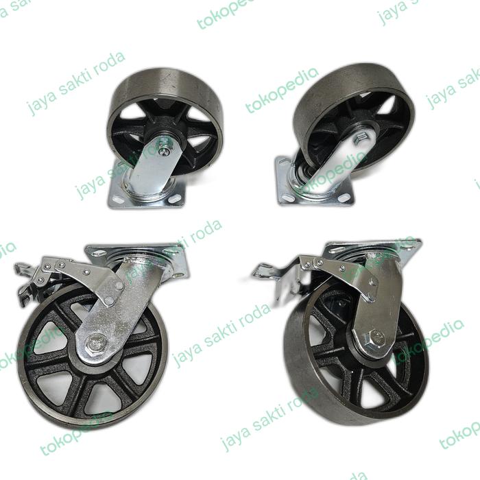 Jual Roda besi 6 inch heavy duty 2putar+rem 2putar ball bearing taiwan ...