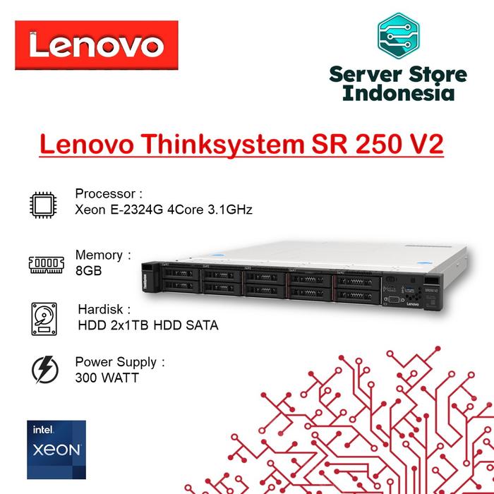 Jual LENOVO Thinksystem SR250 V2 , 7D7QA01TAP - E2324G, 8GB, 2x1TB ...